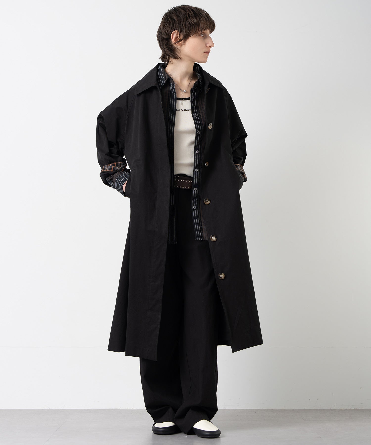 Contrasting Design Stand Collar Coat